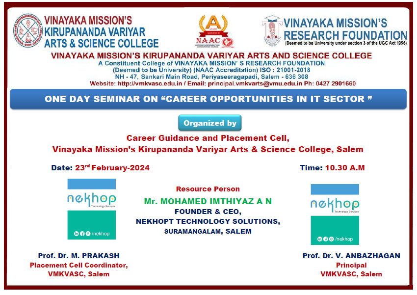 Welcome to Vinayaka Mission's Kirupananda Variyar Arts and Science College